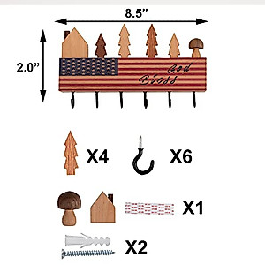 Seasonwind Key Holder Wall Mounted Key Hooks for Wall Decorative with 6 Hooks and 6 Ornaments, Wood Key Organizer Rack Hanger for Entryway, Front Door, Hallway, Office