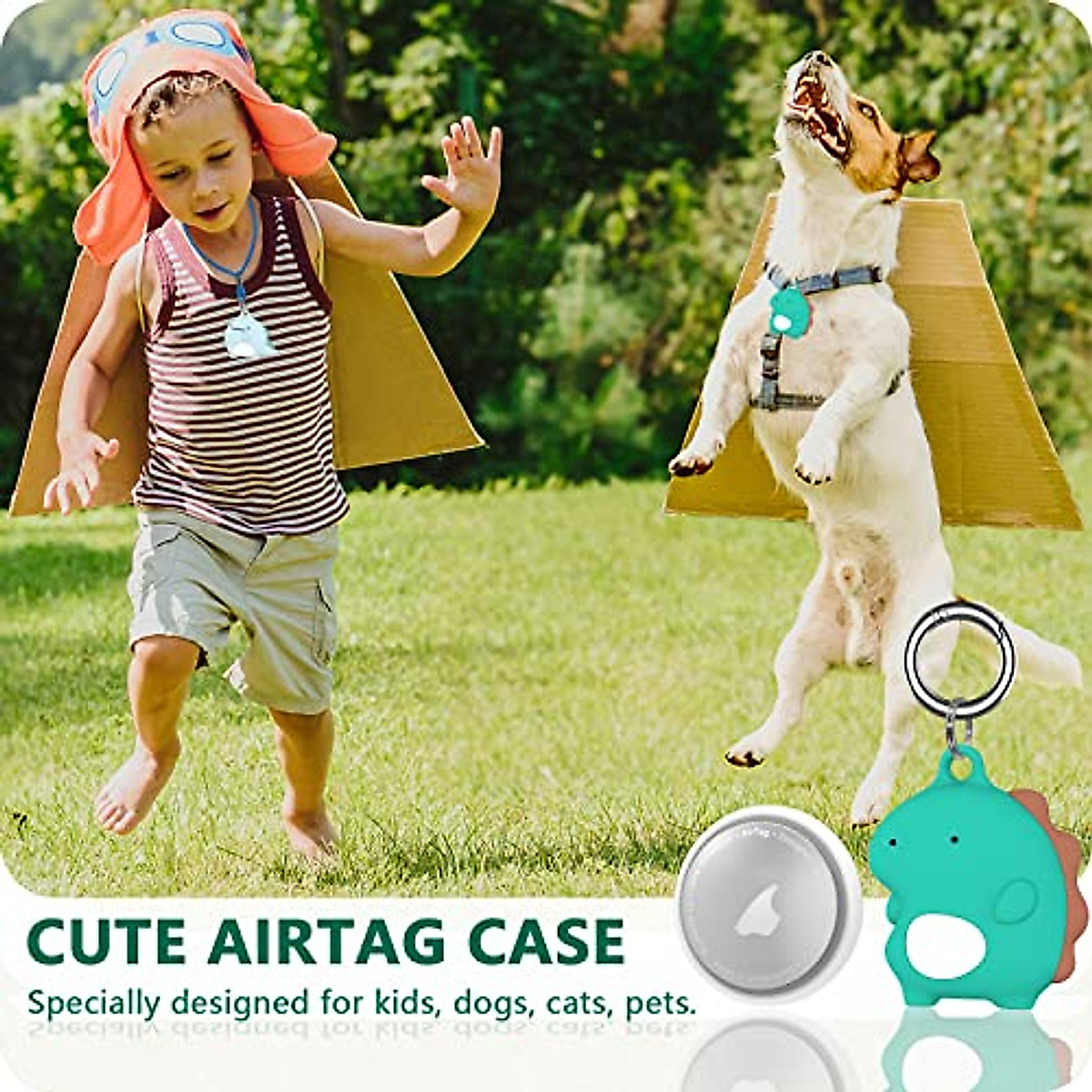 Air tag Necklace with Adjustable Length, Cute Cartoon Airtags 4 Pack Holder Soft Silicone Skin-Friendly Apple Airtags Case for Kids with Key Ring, Screen Protector