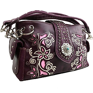 Justin West Floral Concho Western Concealed Carry Handbag (Purple Purse)