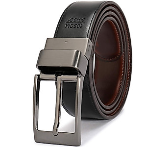beltox fine Men's Dress Belt Leather Reversible 1.25" Wide Rotated Buckle Gift Box（Black Buckle with Cognac/Black Belt,34-36）