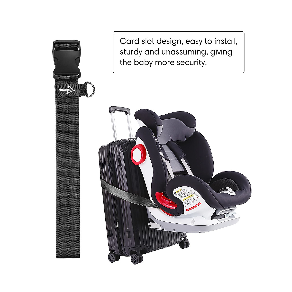 Car Seat Travel Belt, Adjustable Travel Strap for Transport Kid Car Seat to Convert Luggage Carts Into Airport Car Seat Stroller, Easy Carry Universal Size (Black)