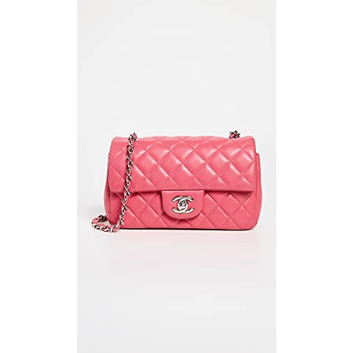 CHANEL Women's Pre-Loved Pink Lambskin Rectangular Flap Bag, Pink, One Size