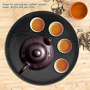 Serving Tray Black Natural Wooden Serving Round Plate with Non-Slip Surface for Tea Coffee Snack Food Meals