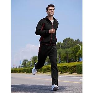 TBMPOY Men's Tracksuits Sweatsuits for Men Set Track Suits 2 Piece Casual Athletic Jogging Warm Up Full Zip Sweat Suits Black/Wine Red XL