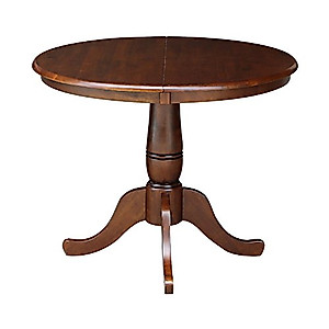 International Concepts Standard Height 36-Inch Round Extension Table with 12-Inch Leaf, Espresso