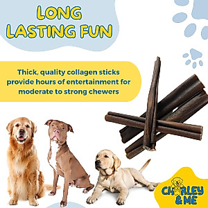 CHARLEY & ME Premium Collagen Sticks for Dogs - Long Lasting Dog Treats, Free Dog Chew Sticks - Hip & Joint Support, Healthy Skin, Shiny Coat - 100% Natural Beef - 6 Inches (Pack of 25)