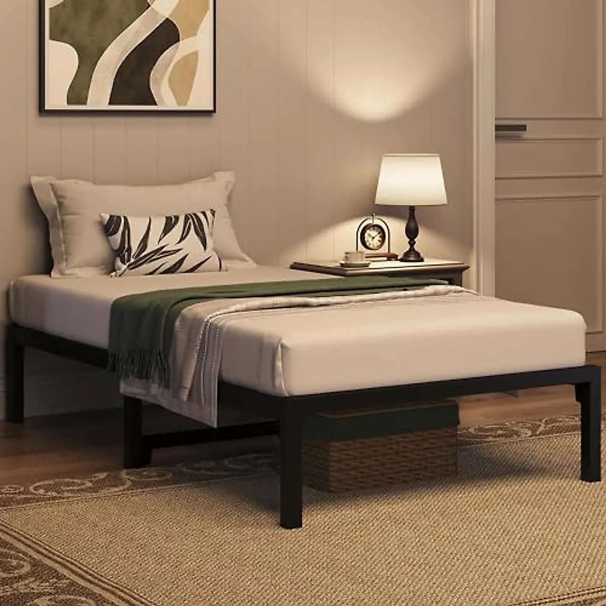 Yaheetech 13 Inch Twin Metal Platform Bed Frame Mattress Foundation with Ultra-Durable Steel Slat Support/Easy Assembly/No Box Spring Needed/Black