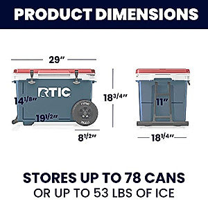 RTIC 52 Quart Ultra-Light Wheeled Hard Cooler Insulated Portable Ice Chest Box for Beach, Drink, Beverage, Camping, Picnic, Fishing, Boat, Barbecue, 30% Lighter Than Rotomolded Coolers, Patriot