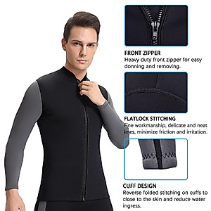 REALON Wetsuits Top Jacket Women Men 2mm Neoprene Long Sleeve Shirt 3mm Front Zipper Vest Wet Suit Keep Warm for Adult Youth Kids Diving Surf Swim Water Sports