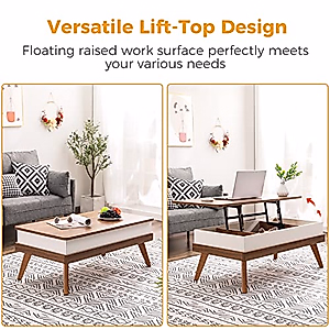 Bidiso Lift Top Coffee Table, Easy-to-Assembly Center Table with Hidden Storage Compartment, Modern Lift Tabletop Dining Table for Living Room Reception/Home Office, Walnut