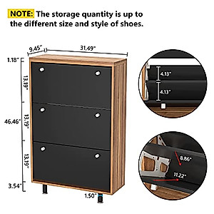 Tribesigns 3 Drawer Shoe Cabinet, Freestanding Shoe Rack Storage Organizer with Flip Door, Modern Tipping Bucket Shoe Cabinet for Entryway, Hallway, Bedroom, Small Spaces, Walnut & Black
