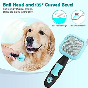 Slicker Brush, PETPAWJOY Dog Brush Gently Cleaning Pin Brush for Shedding Dog Hair Brush for Small Dogs (Small-Blue)