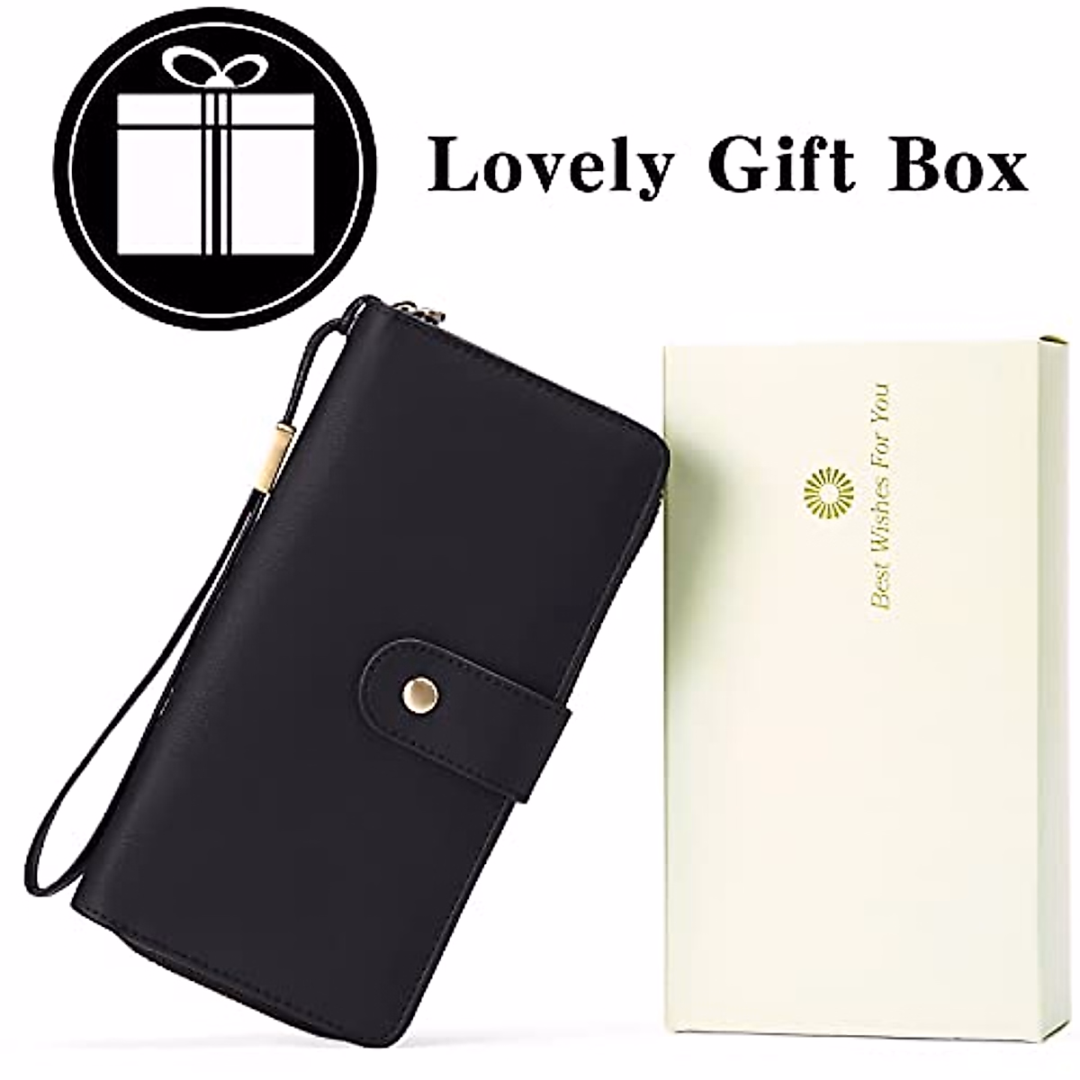 GAEKEAO Womens Wallet RFID Blocking Leather Zip Around Wallet Clutch Wristlet Large Capacity Travel Long Purse