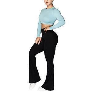 Sunzel Flare Leggings, Crossover Yoga Pants with Tummy Control, High-Waisted and Wide Leg, 30" Inseam, Black Large