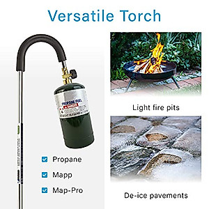 IGNIGHTER Weed Burner Torch – Use with Propane and MAPP Gas – with Built-in Piezo Igniter and Flame Control Valve – 35 Inches Long.