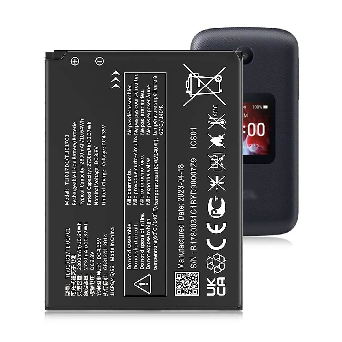 SHENMZ TLi017D1/TLi017C1 Battery, (2024 Upgrade) 2800mAh New 0 Cycle Higher Capacity Replacement Battery for TCL Flip Pro VZW-TCL-4056W TLi017D1 TLi017C1