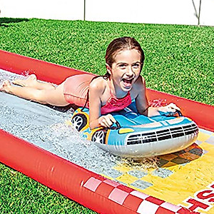 Intex 57167EP 18.5 Foot Long Inflatable Racing Fun Water Slide Track with 2 Surf Car Riders and Built-in Sprayer for Ages 6 and Up