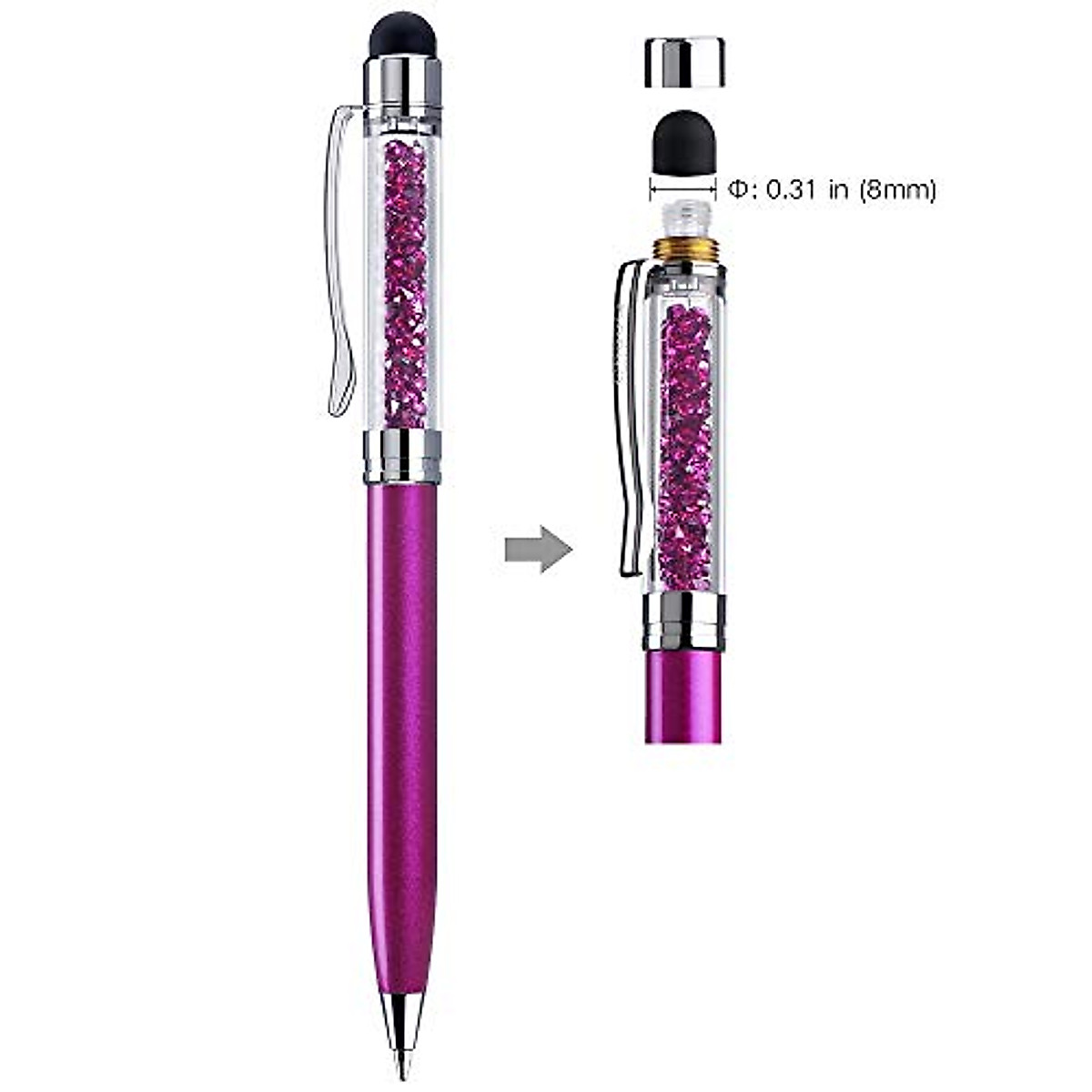 Stylus Pens for Touch Screens, ChaoQ 2 in 1 Crystal Stylus Ballpoint Pen (10-Pack), 1.0mm Medium Point (Black Ink), with 10 Replaceable Rubber Tips