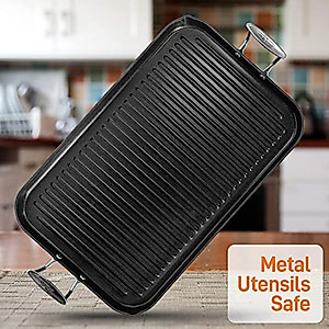 NutriChef Nonstick Stove Top Grill Pan - PTFE/PFOA/PFOS Free Need two Burners 20" x 13" Hard-Anodized Non stick Grill & Griddle Pan - Kitchen Cookware, Dishwasher Safe NCGRP59