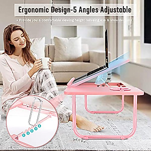 Laptop Lap Desks, Bed Table Tray Desk, Portable Lap Desk for Laptop with Cup Holder, Foldable Bed Trays for Eating and Laptops, with Anti-Slip and Folding Function for Working, Writing