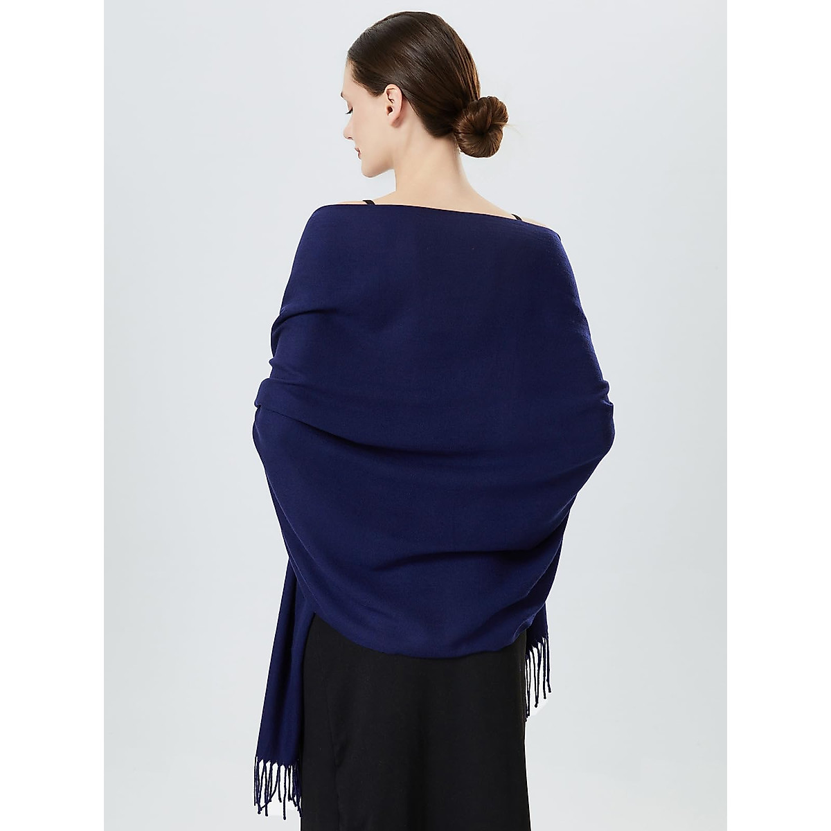 QBSM Womens Navy Blue Winter Pashmina Scarf Blanket Formal Shawls and Wraps for Evening Dresses