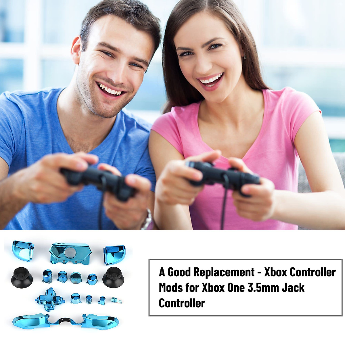 Controller Mods, Thumbsticks ABXY Buttons Replacement Parts for Microsoft One One S X Controller(Blue)
