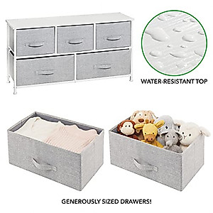 mDesign 21.65" High Steel Frame/Wood Top Storage Dresser Furniture with 5 Fabric Drawers, Wide Bureau Organizer for Baby, Kid, and Teen Bedroom, Nursery, Playroom, Dorm - Lido Collection, Gray
