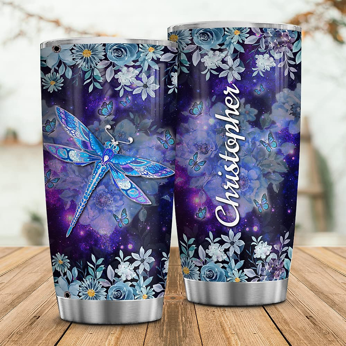 Wassmin Personalized Animal Tumbler Cup With Lid 20oz 30oz Custom Name Animal Stainless Steel Double Wall Vacuum Insulated Tumblers Coffee Travel Mug Birthday Christmas Customized Gifts (Dragonfly)
