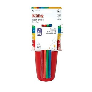 Nuby 4-Pack Stackable Wash or Toss Straw Cups, Multi, One Size