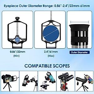 tridaptor - Universal Phone Scope Digiscoping Adapter|High-Precision XYZ Metal Telescope Mount 3-Axis Smartphone Holder for Spotting Scope Monocular Binos|Fits All Cell Phone Camera/Max 2.4" Eyepiece
