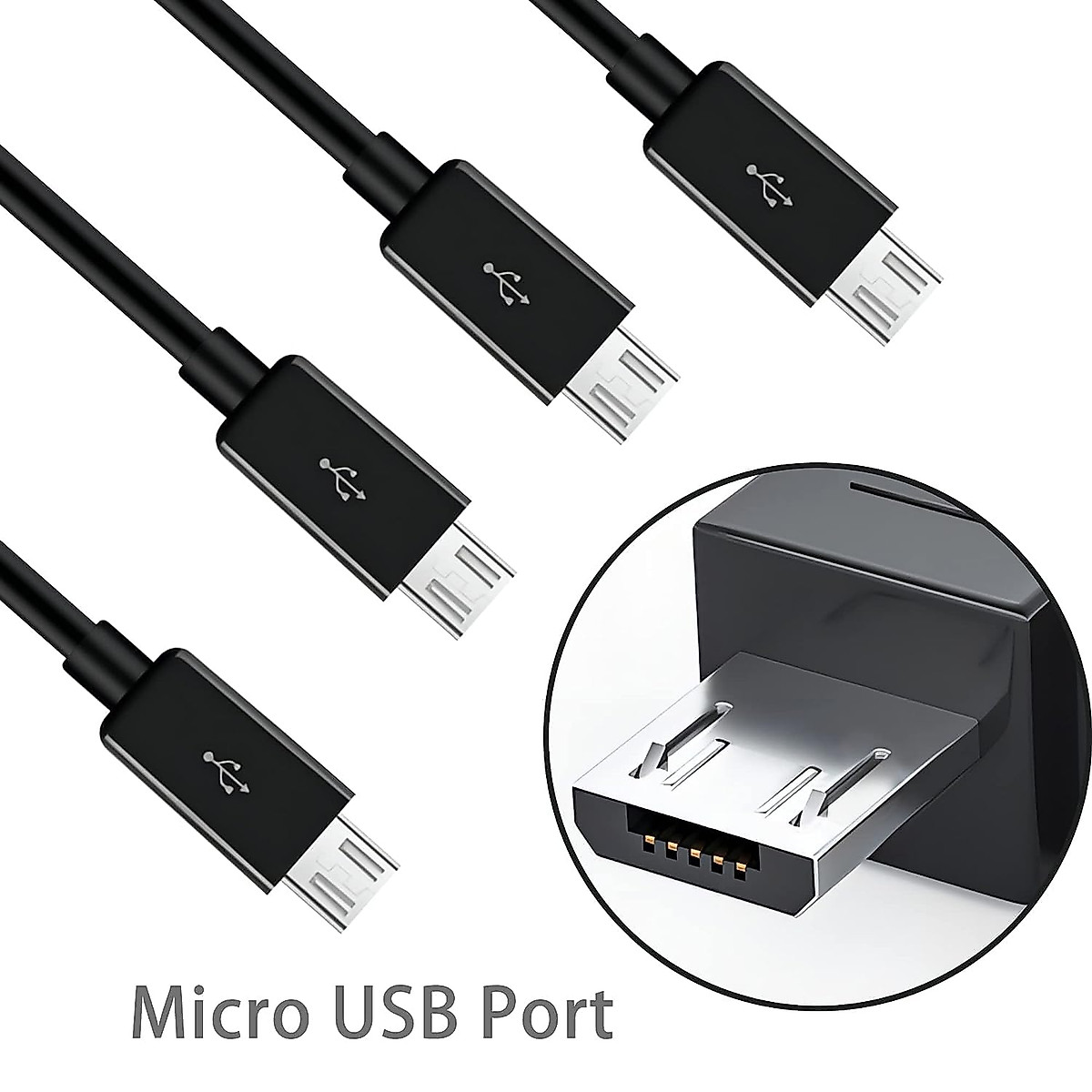 Vrllinking USB A to USB Micro Charging Cable, 4 in 1 Multi Charger Cable Micro USB Splitter Cable 4 Ports Micro USB 2.0 Male to Male Charging Cord 4 Connectors(Black 0.5M)