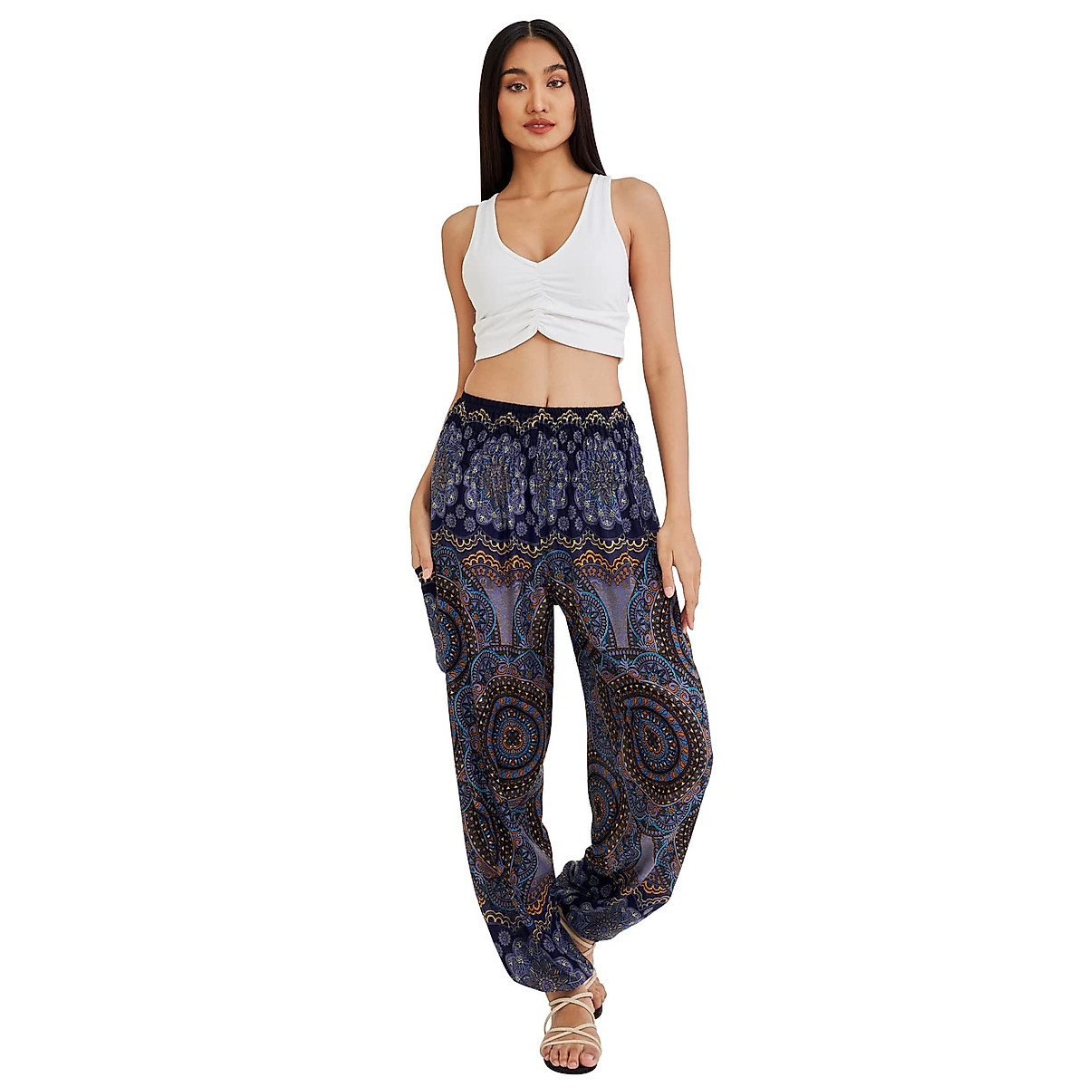 Joob Joob Boho Pants for Women - Hippie Harem Pants Women - Womens Yoga Pants – Comfy Bohemian Flowy Hippie Clothes - Midnight Medium