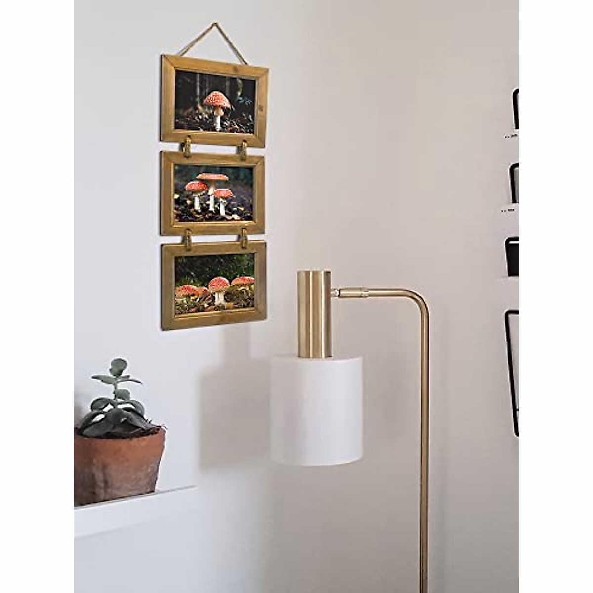 SHOXREM Rope picture frames collage wall decor，Hanging 4x6 Wood photo frame collage with 3 Opening，Rustic Farmhouse art 4”x 6”