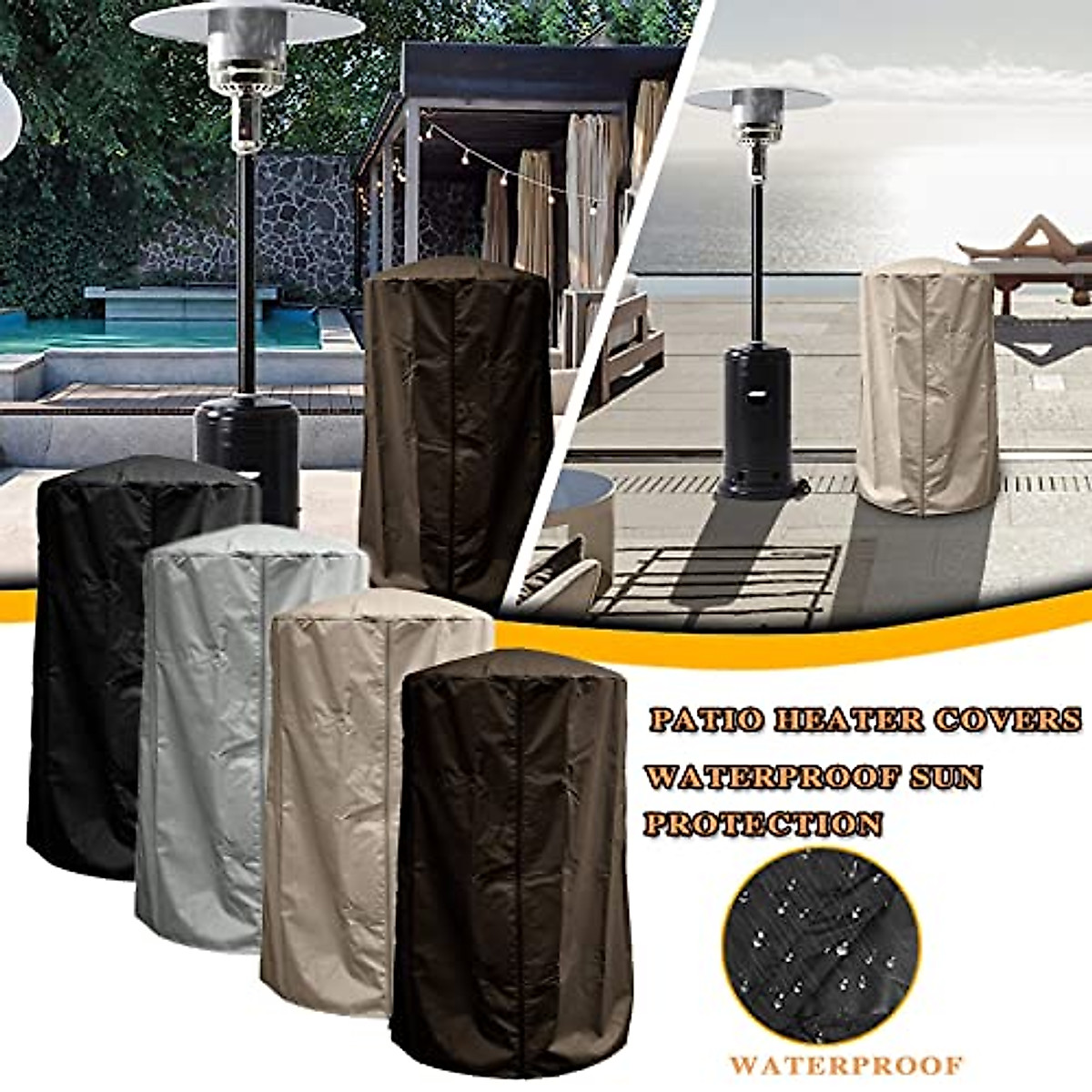 Patio Heater Covers, Waterproof Heavy Duty Dustproof Sunlight-Resistant Oxford Coated Fabric Propane Heater Covers for Outdoor Garden for All Weather Protection (Grey)