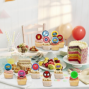 Superhero Cupcake Topper Birthday Party Favor, Superhero Cup Cake Decorations Supplies Finger Rings Gift for Anime Fans Kids (Superhero)