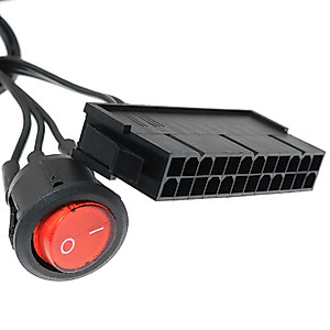 SQXBK 24-Pin Female ATX PSU Power Supply Starter On/Off Switch Jumper Bridge with Braided Cable and Red Light
