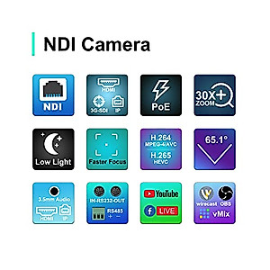 FoMaKo NDI PTZ Camera 30X Bundle HDMI 3G-SDI IP PoE HDMI PTZ Camera for Church Worship(2pcs) PTZ Controller PoE IP PTZ Camera Controller Keyboard (PTZ Bundle KN30Ax2+KC608 Pro)