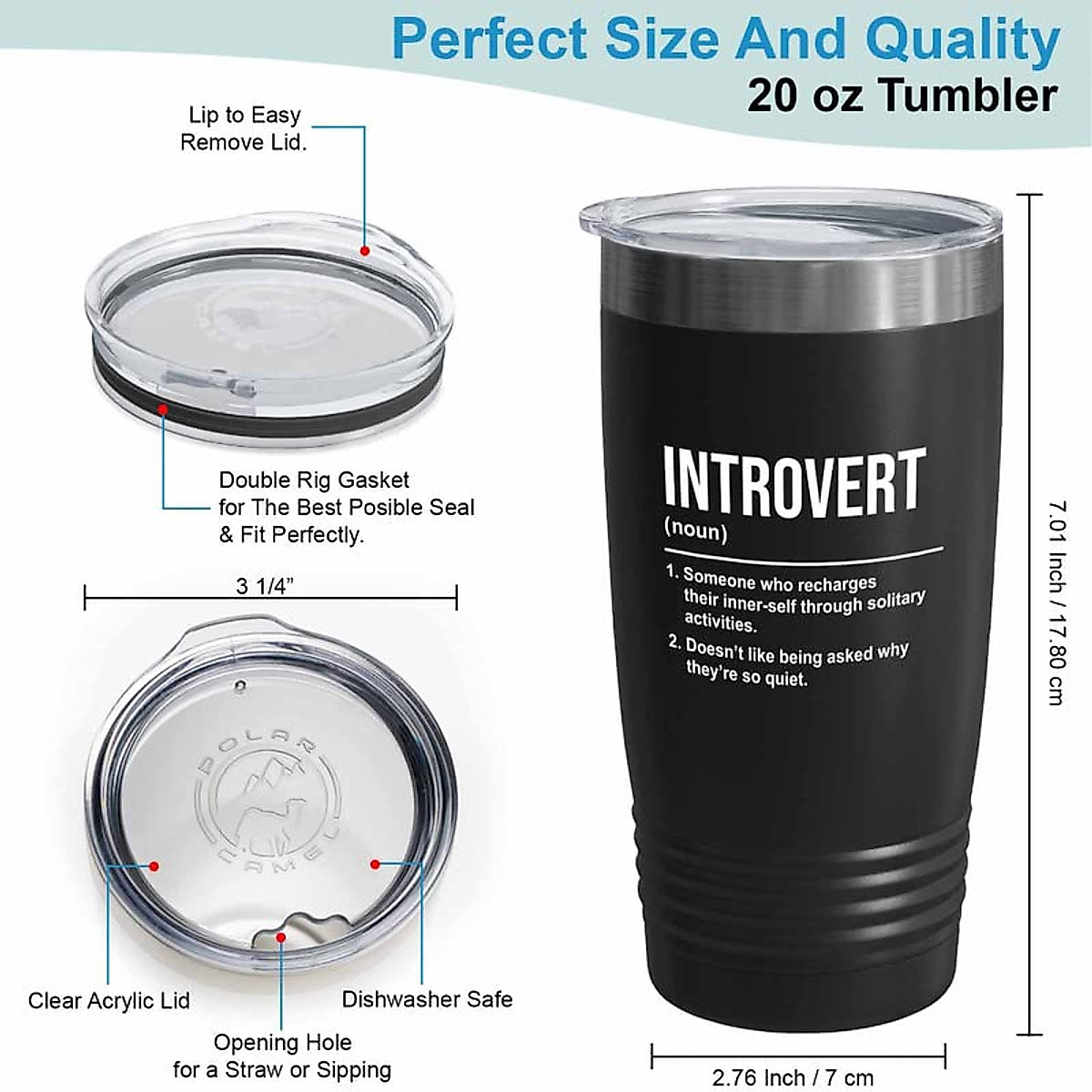 Funny Introvert Black Tumbler 20oz - Introvert definition - Creative Gifts for Adults I Hate Everyone Introvert Gifts Introvert Friends Introvert Coworker Introvert Work Bestie