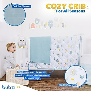 Crib Bedding Sets for Boys 5 Pieces Includes Baby Crib Sheets x2, Cotton Quilt, Baby Blanket & Bonus Wall Decal Set
