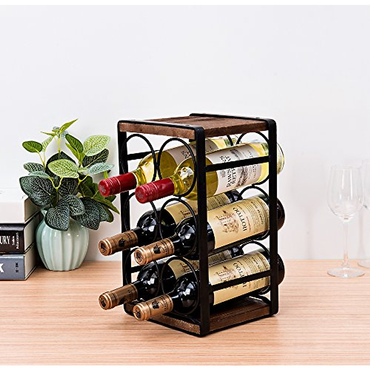 Soduku Rustic Wood Countertop Wine Rack 6 Bottles No Need Assembly