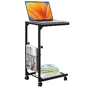C Shaped Side Table End Table for Couch Sofa and Bed Small Snack Table with Wheels Height Adjustable C Table for Small Spaces Living Room Bedroom Metal Frame, Grey