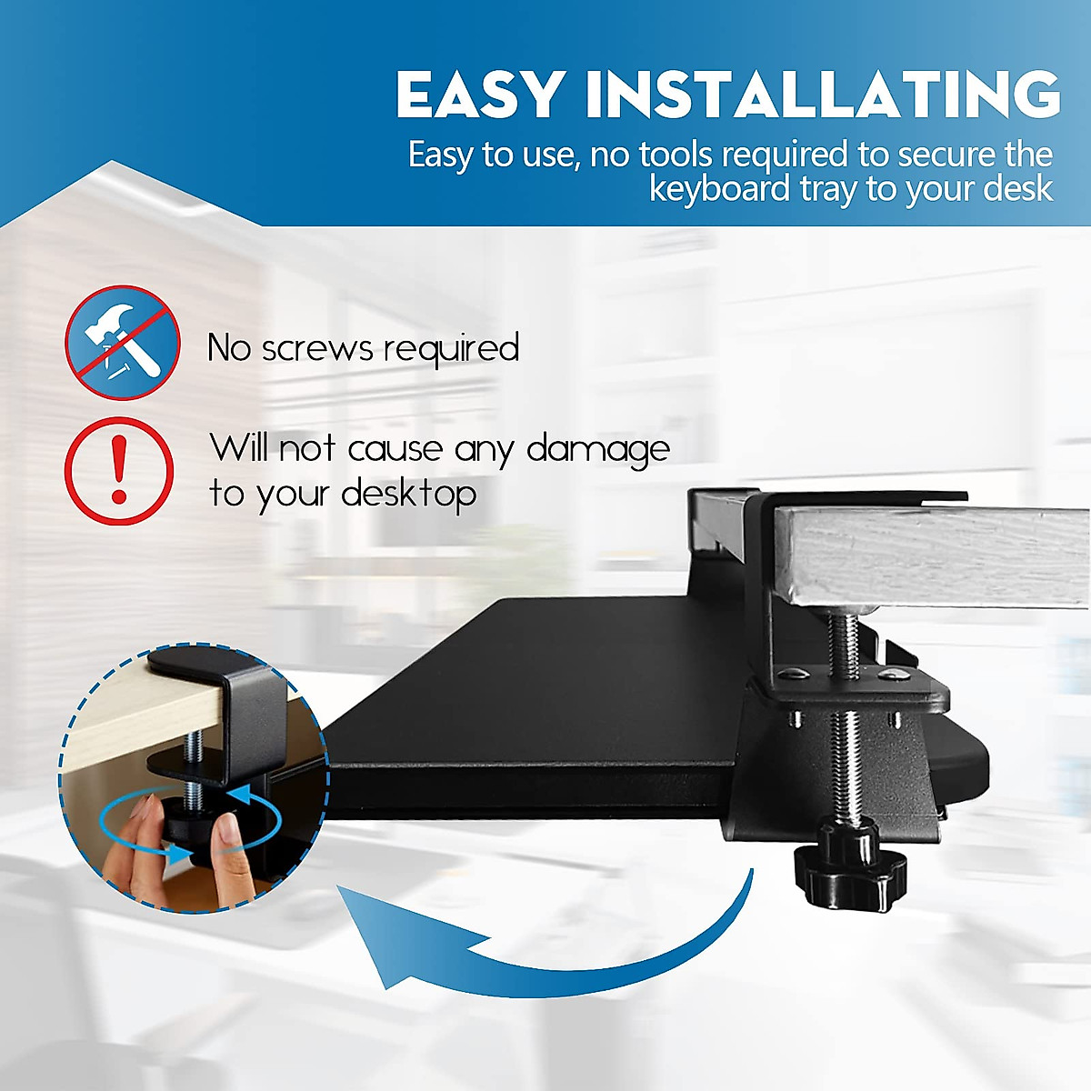 Large Keyboard Tray Under Desk，Sturdy C Clamp Mount System,26.3" x 11" Slide-Out Computer Keyboard Drawer，Fits Full Size Keyboard and Mouse,for Home or Office|for Desks Up to 1.5",Black…