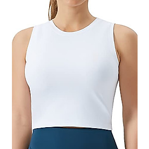 THE GYM PEOPLE Women's Workout Crop Tops Sleeveless Yoga Running Shirts Athletic Tank Top No Padding White