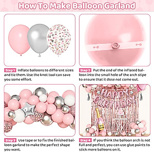 Ouddy Life Pink Happy Birthday Party Decorations for Women Girls, Pink Happy Birthday Love Crown Bow Bottle Lipstick Balloons Fringe Curtain for Princess Birthday Wedding Baby Shower Party Supplies