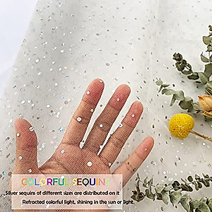 White Glitter Tulle Fabric Rolls 63 inch by 5 Yards Sequin Tulle Netting Fabric for Tutu Skirt Sewing DIY Crafts Wedding Birthday Baby Shower