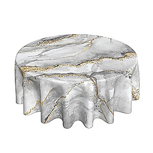 Gold Marble Round Tablecloth 60 Inch - Waterproof & Wrinkle Resistant Washable Fabric Spring Table Cloth for Dining Room Party Outdoor Picnic, White and Grey