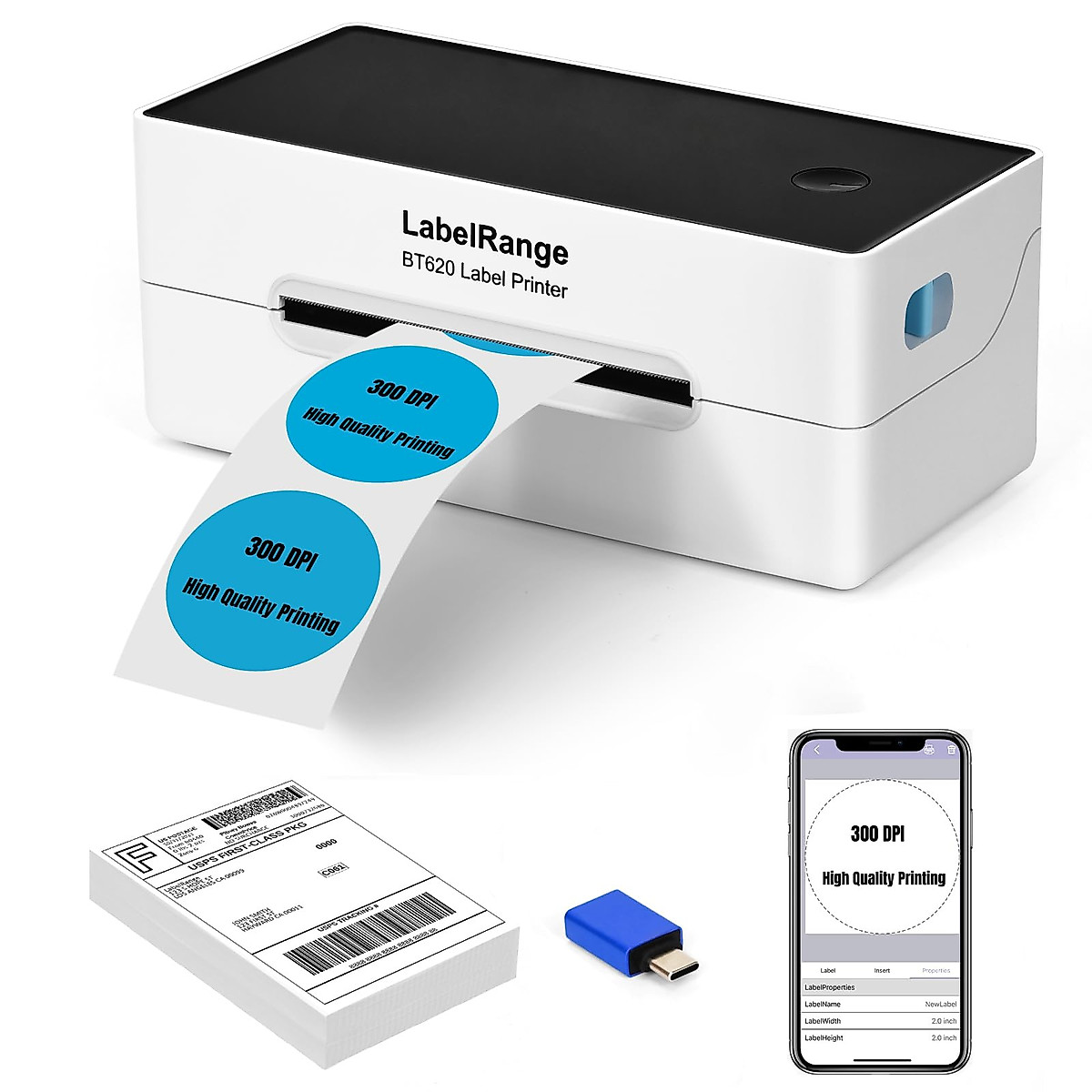 LabelRange 300DPI High Resolution Thermal Label Printer - Commercial Grade Shipping Label Printer 4x6, Support Amazon Ebay Paypal Shopify Etsy Shipstation and More on Windows, Mac and Linux System