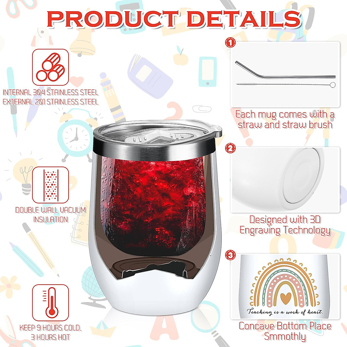 Inbagi Teacher Appreciation Gifts Bulk, Teacher Appreciation Stainless Steel Tumbler with Lids Appreciation Rainbow Mugs Thank You Teacher Gift End of Year for Teacher Day Women Mentor(12 OZ, 10 Pcs)