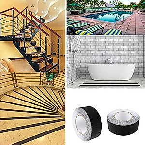 YouOKLight Anti Slip Tape, Heavy Duty Non Slip Tape, Waterproof Strong Traction Anti Slip Grip Tape, 80 Grit Safety Walk Tape, Grip Tape for Stairs, Indoor and Outdoor Used, 2 Inch x 32.8 Ft, Black