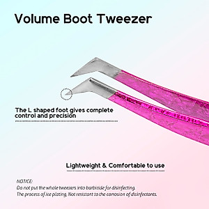 VAVALASH Lash Tweezers For Eyelash Extensions Pink Ice Crack Volume Boot Tweezers For Making Volume And Classic Fans 1 PCS Professional Individual Lashes Tweezer (Pink, V02）